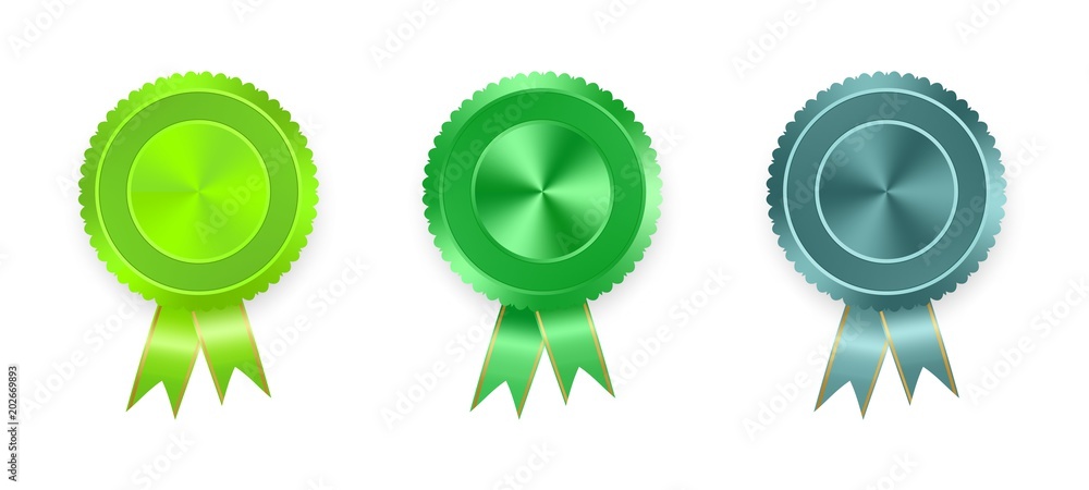 Set of labels light green, dark green with colored ribbons with gold ...