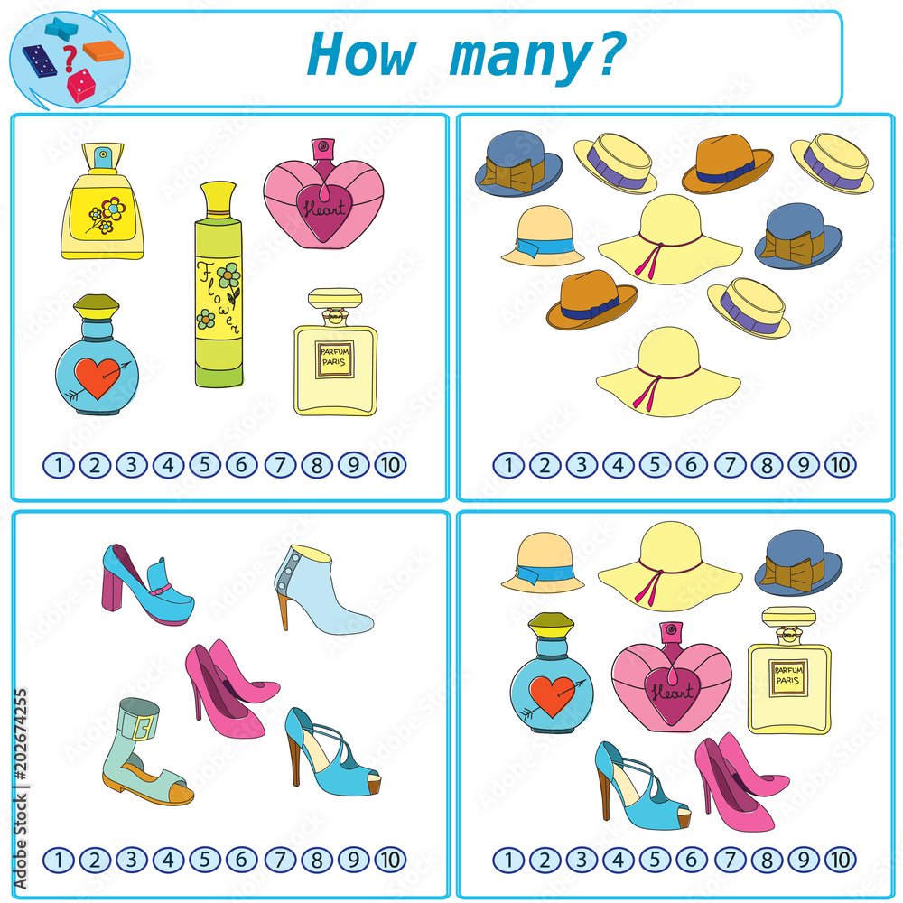 Logical task. Count and mark the number of objects Stock Vector | Adobe ...