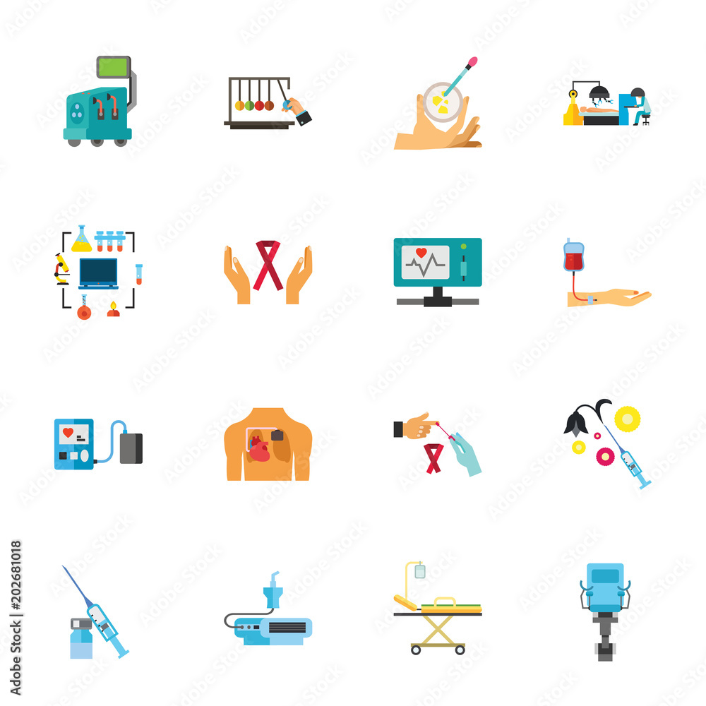 Medical screening collection. Colorful flat icon set. Medical exam ...