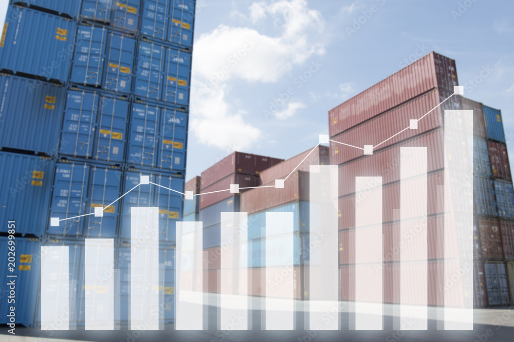 Logistics growth background with container depot and graphic graph ...
