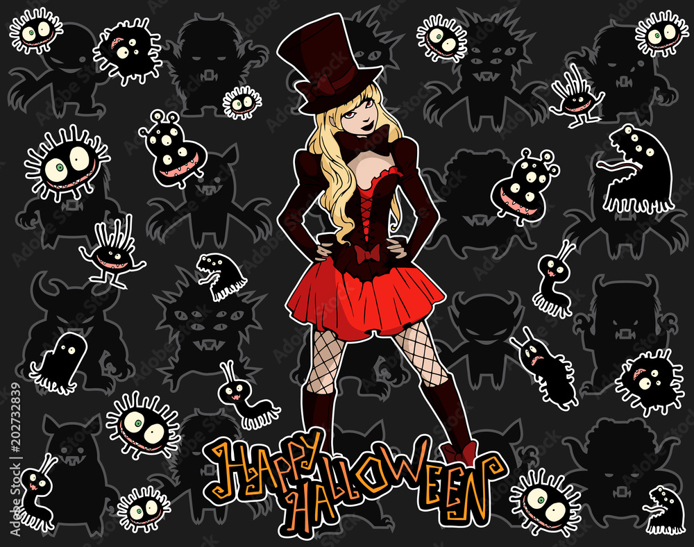 Cartoon halloween illustration set of diverse evil bizarre creatures ...