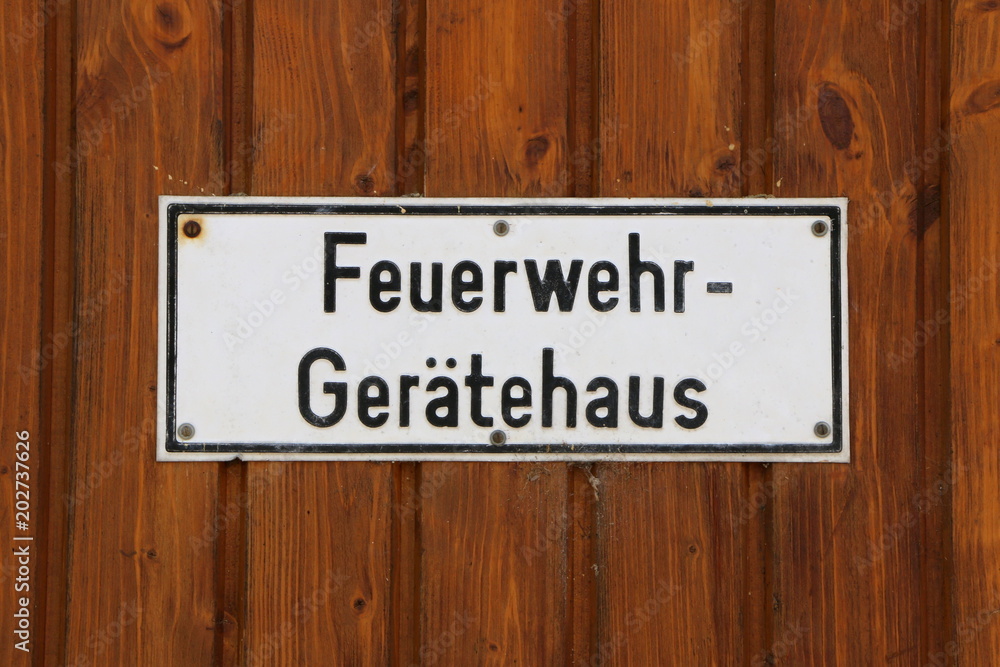 German Information sign for fire department shed, Schild "Feuerwehr ...