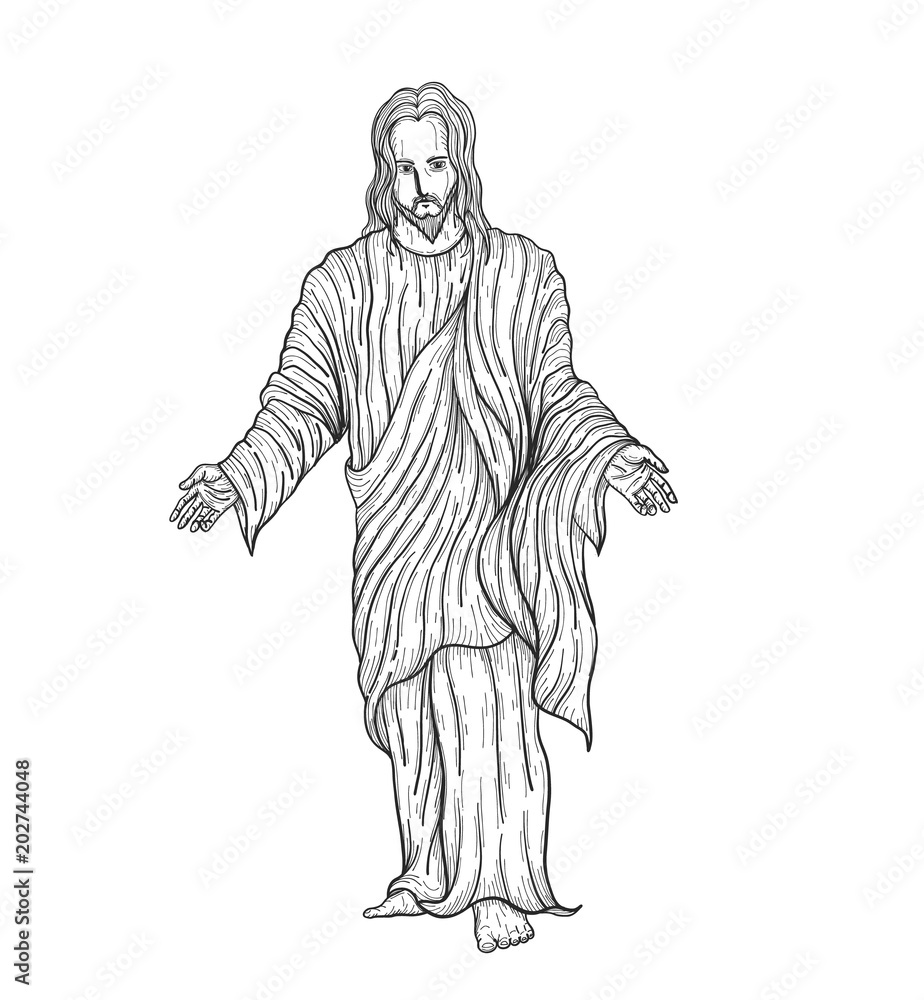 Jesus christ vector by hand drawing.God of christ highly detailed in ...