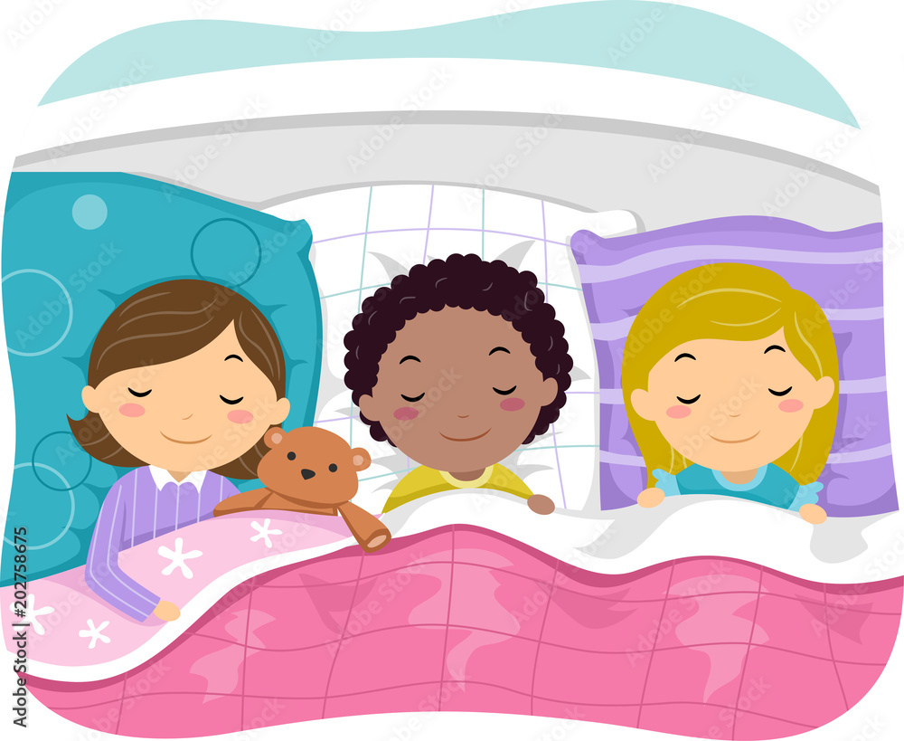 Kid Girls Sleepover Bed Illustration Stock Vector | Adobe Stock