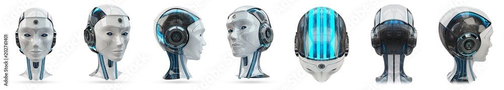 Cyborg head artificial intelligence pack 3D rendering Stock ...