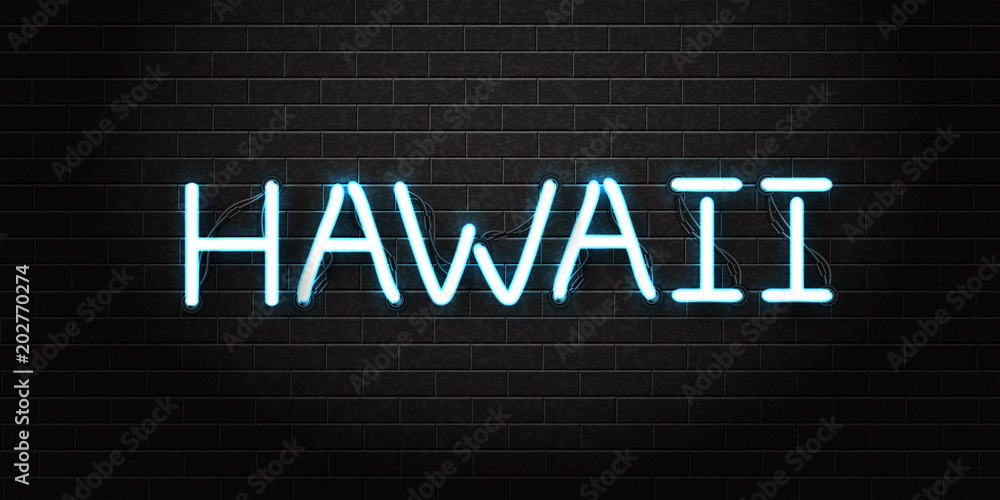 Vector realistic isolated neon sign of Hawaii lettering logo for ...