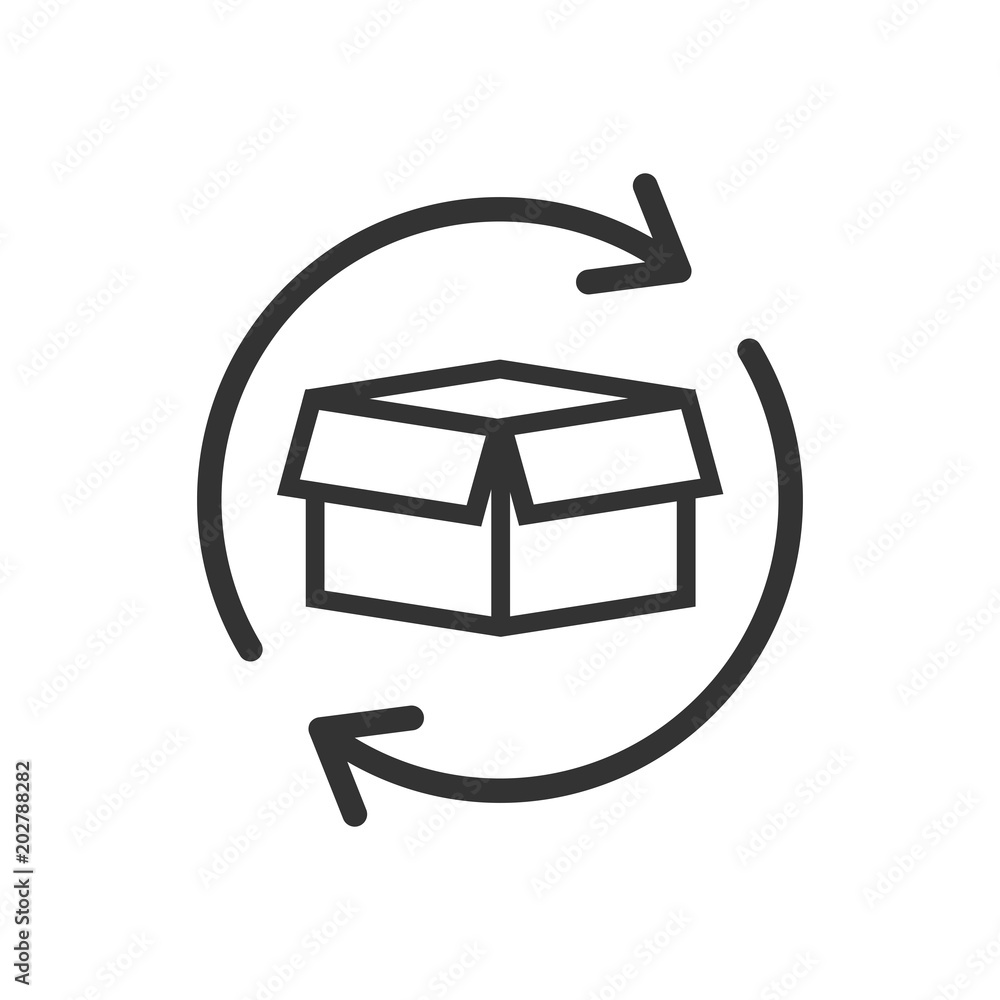 Box package return icon in flat style. Delivery box with arrow ...