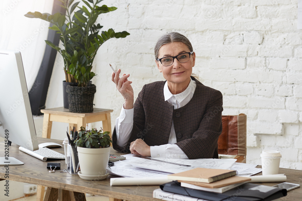 Job, occupation, vocation and success concept. Portrait of successful ...