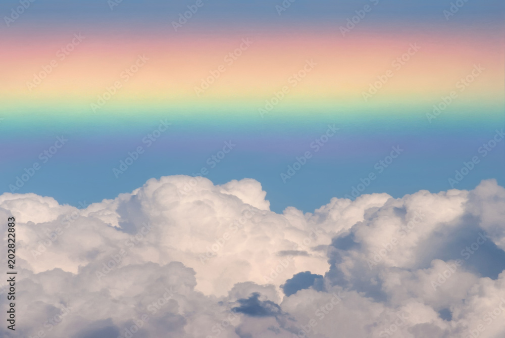 Bright rainbow close-up. Seven-color full spectrum. Photo superimposed ...