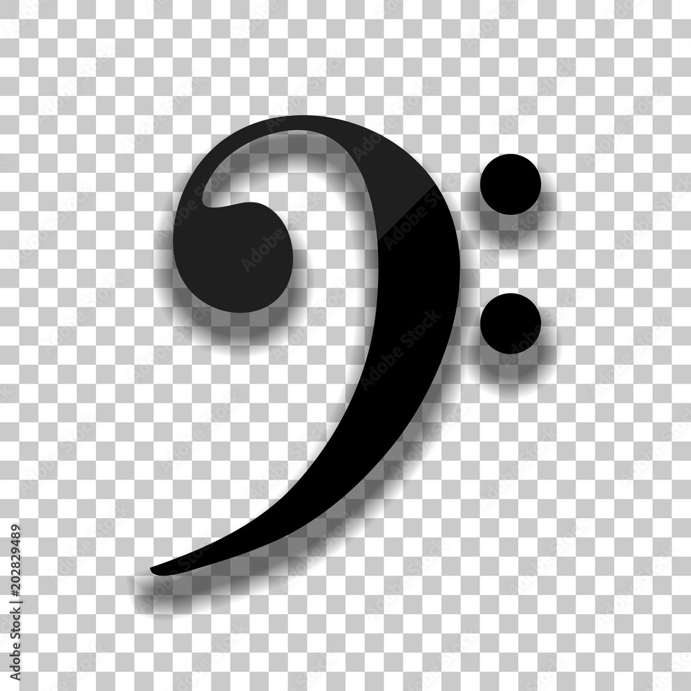 Bass Clef icon. Black glass icon with soft shadow on transparent ...
