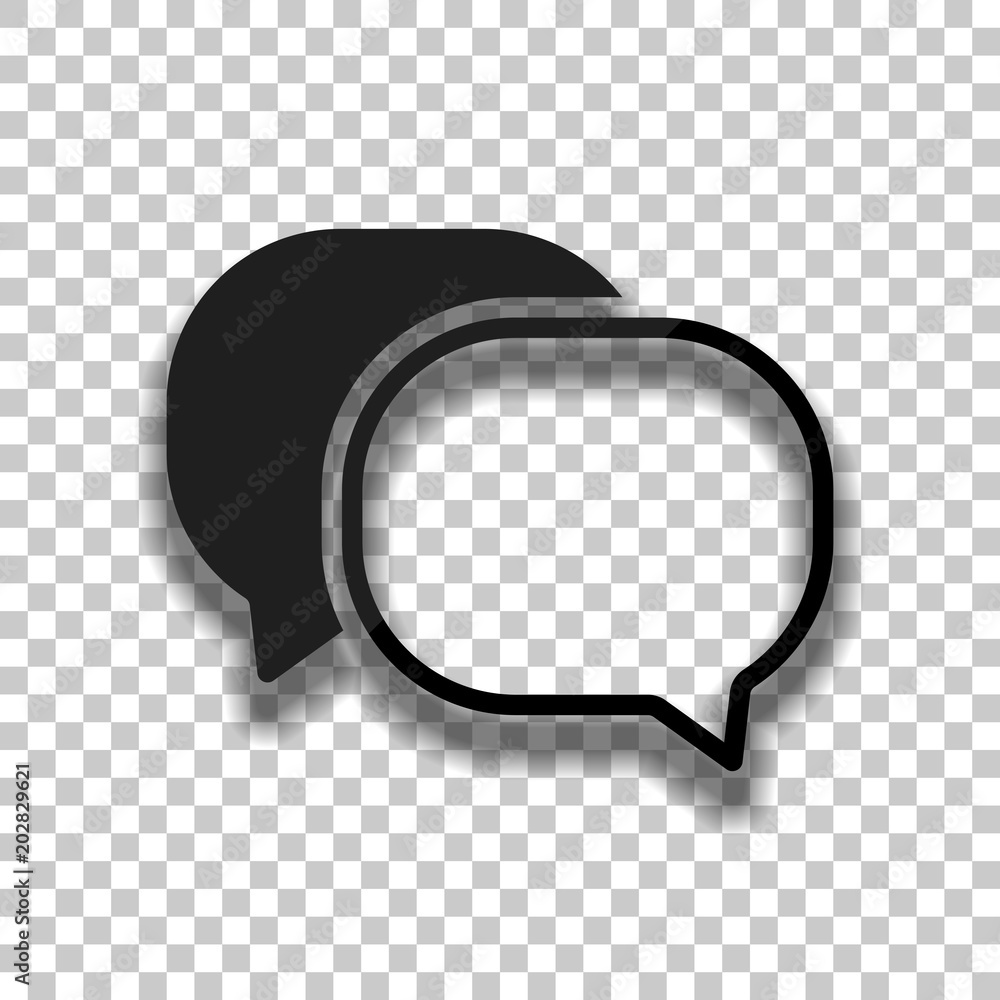 chat icon. Black glass icon with soft shadow on transparent background ...