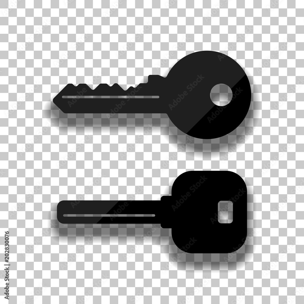 keys icons set. Black glass icon with soft shadow on transparent ...
