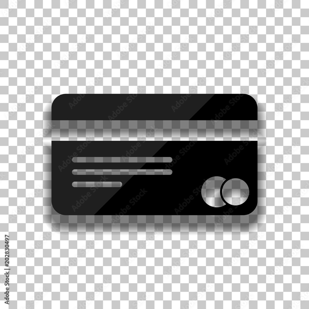plastic credit card icon. Black glass icon with soft shadow on ...
