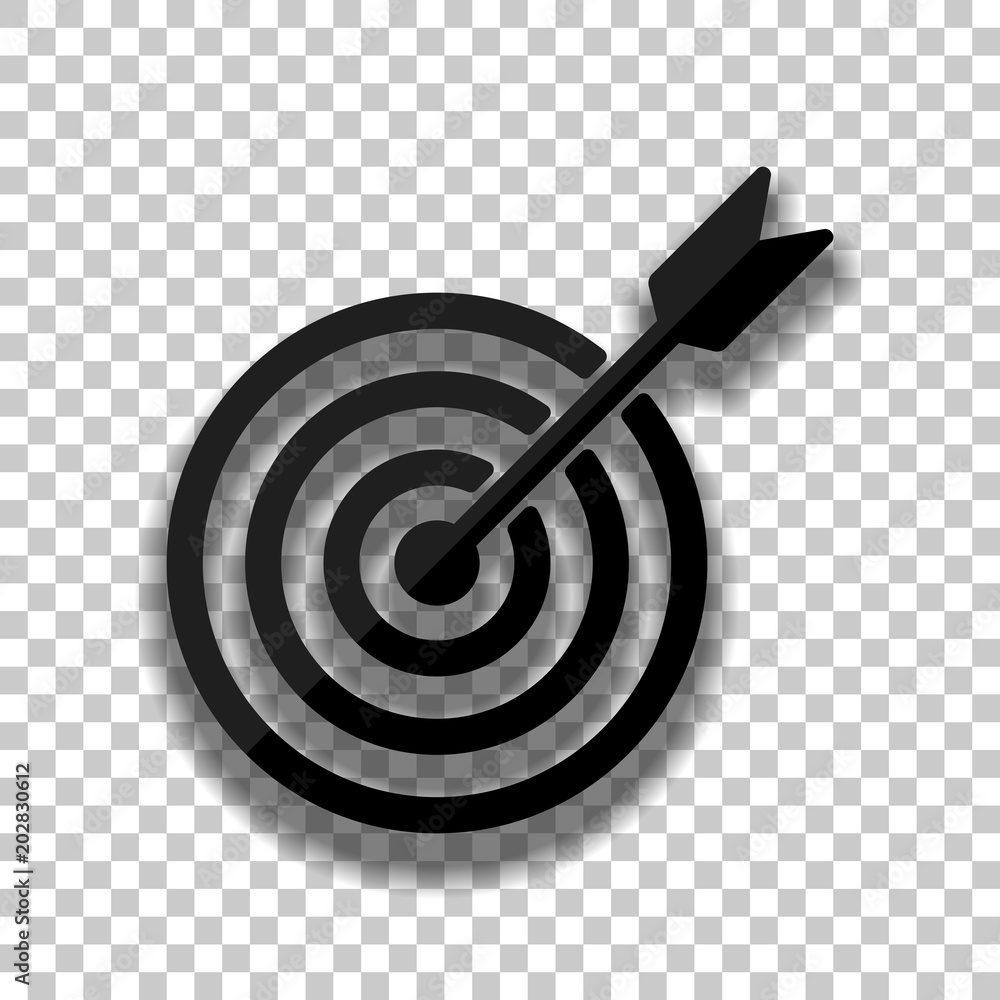 target icon. Black glass icon with soft shadow on transparent ...
