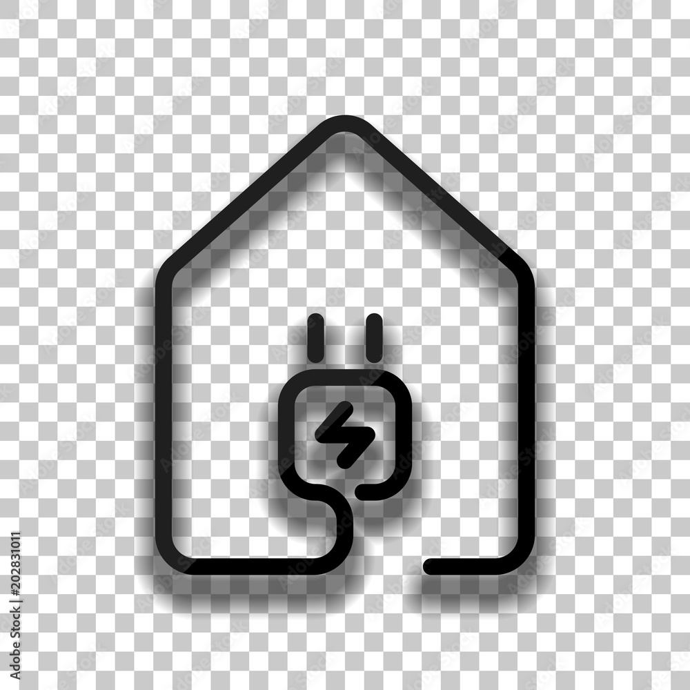 house with electric power plug icon. line style. Black glass icon with ...