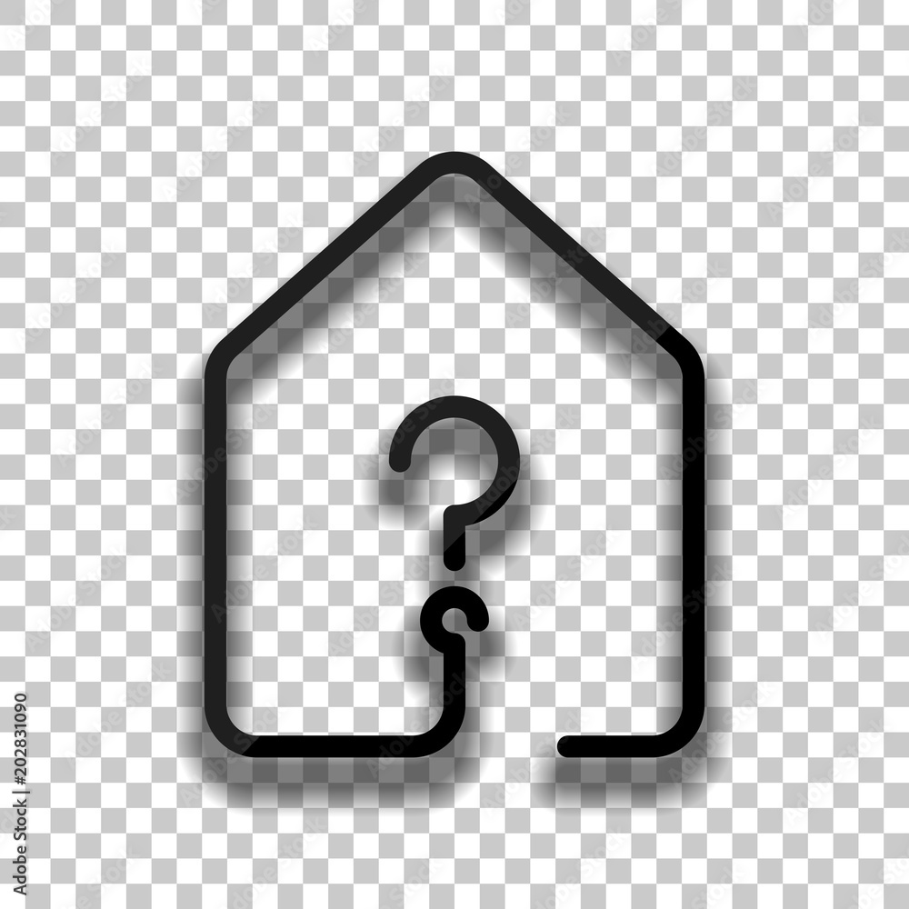 house with question mark icon. line style. Black glass icon with soft ...
