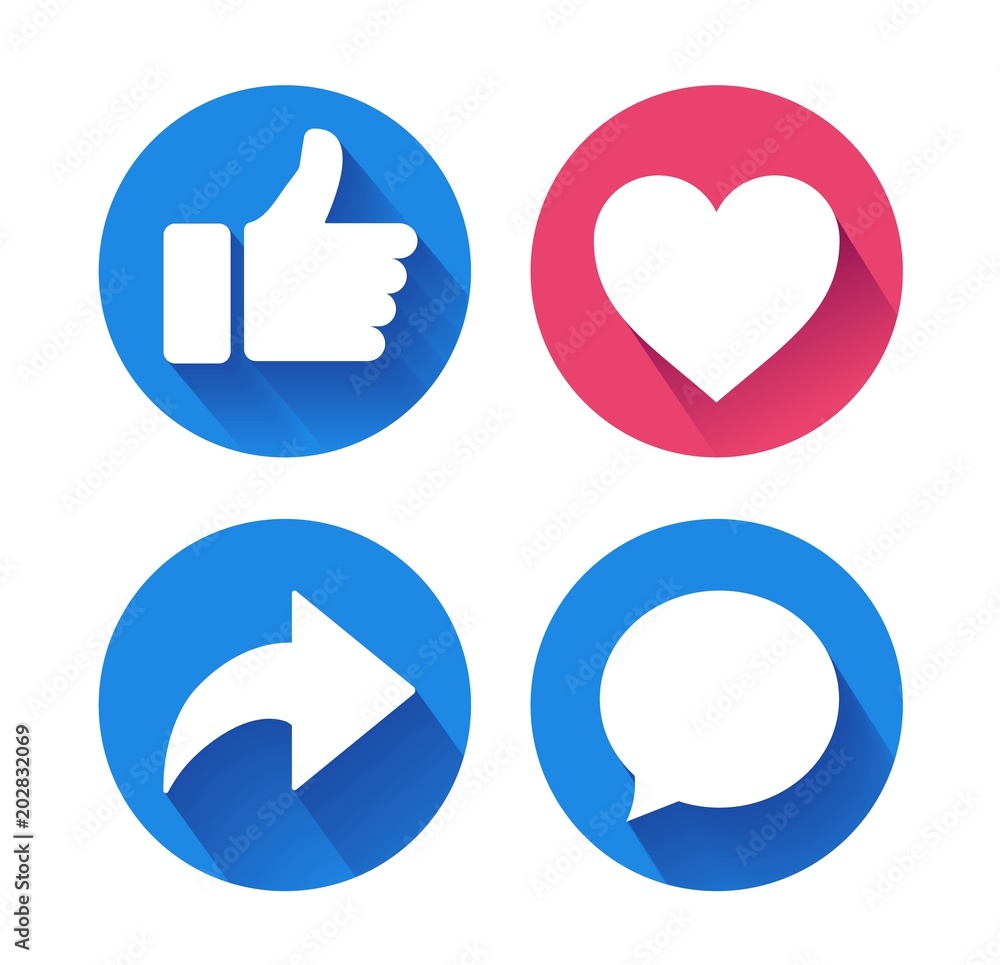 Vecteur Stock Thumbs up and heart icon with repost and comment icons on ...