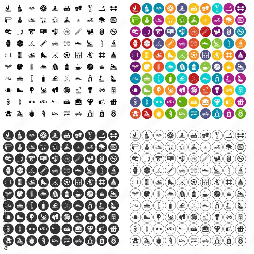 100 physical education icons set vector in 4 variant for any web design ...