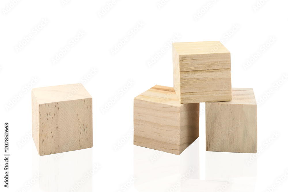 Wooden Building Blocks isolated against white background Stock Photo ...