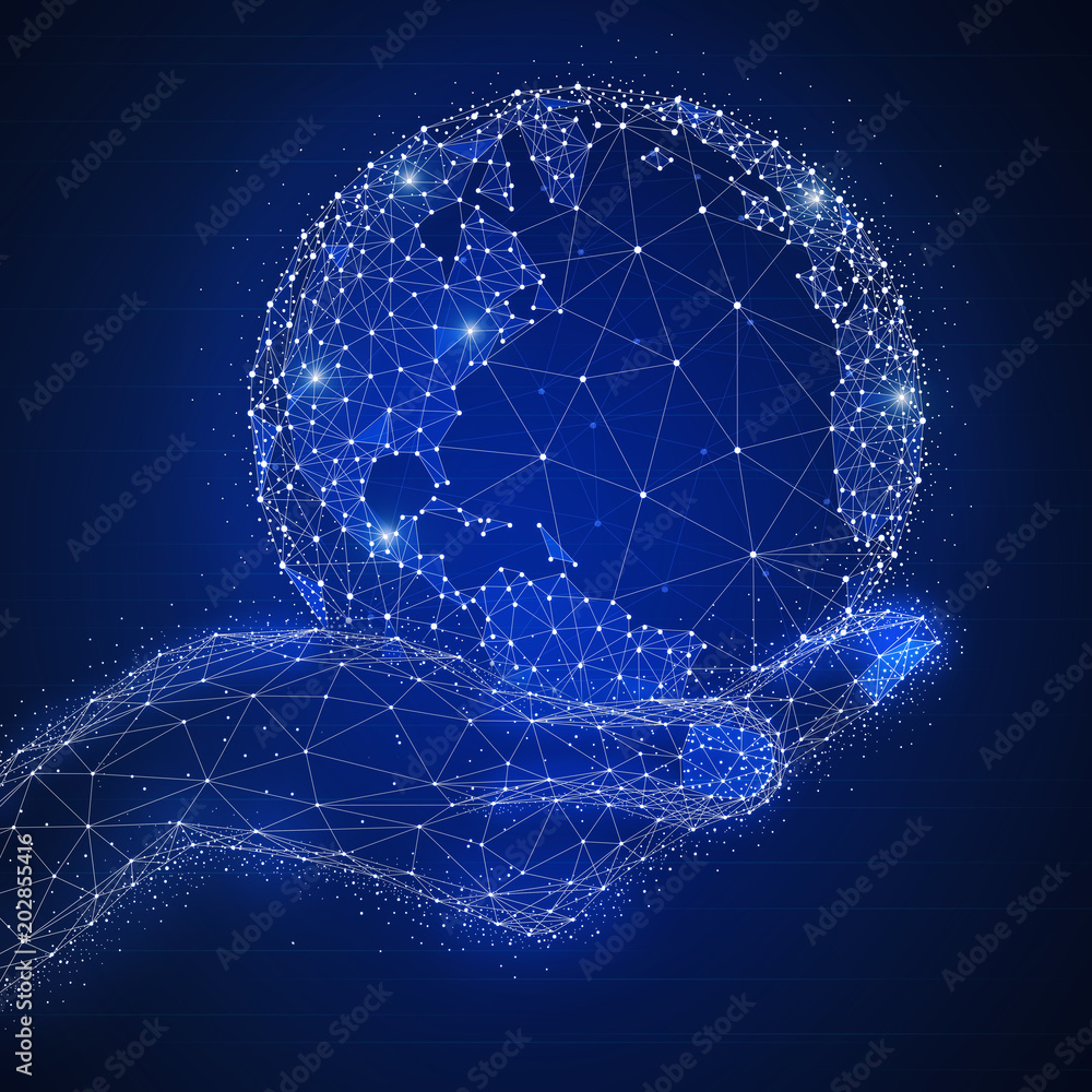 Blockchain technology futuristic hud background with glowing polygon ...