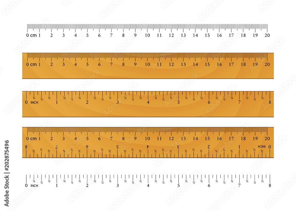 Realistic wooden ruler. Metric Imperial Rulers. Centimeter And Inch ...