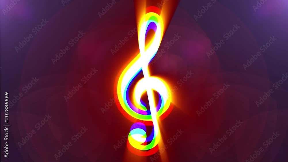 jumpy RGB music treble clef symbol light rays display animation ...