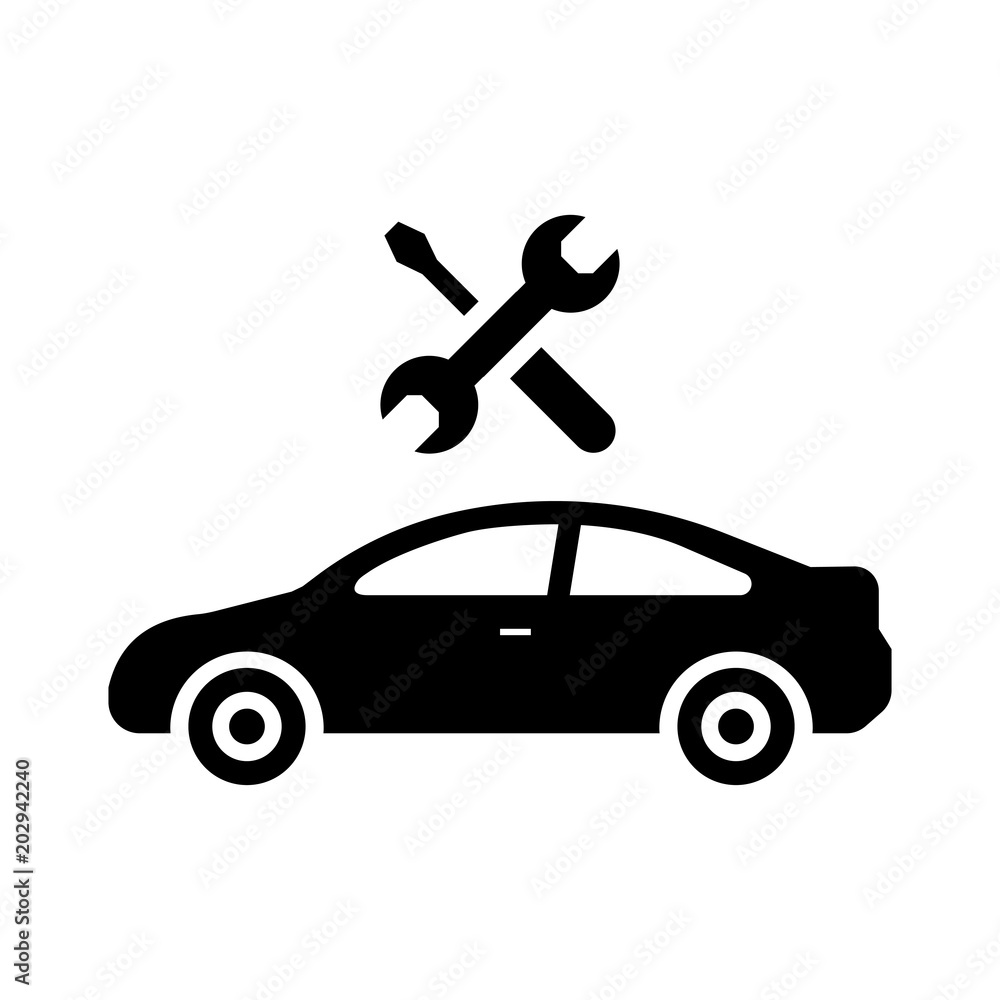 Car service sign. Auto repair icon on white web button. Vector ...