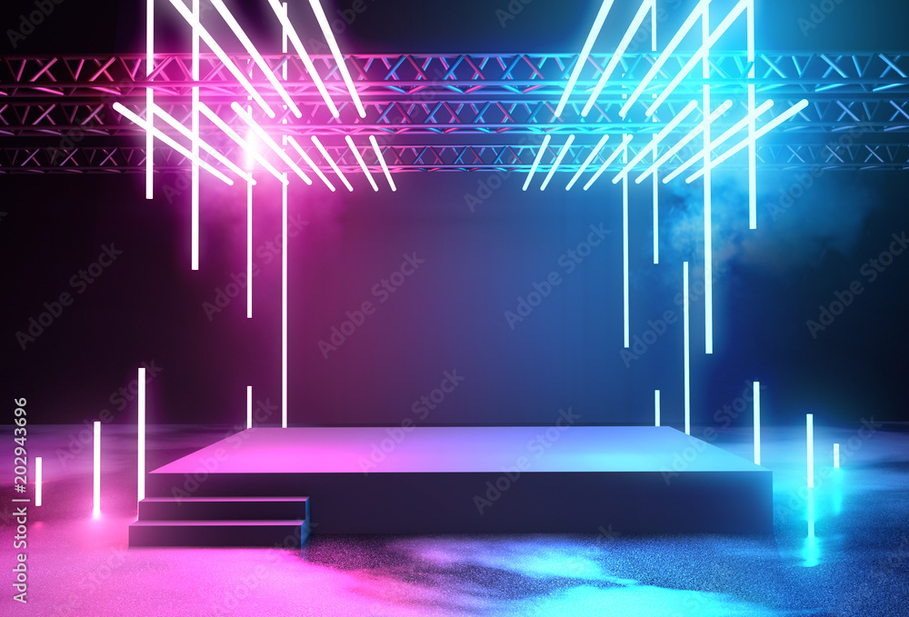 Neon Glowing Stage and Lighting Stock Illustration | Adobe Stock
