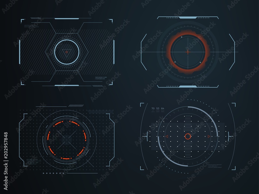 Futuristic helmet hud screens cockpit view. Glowing visual display ...
