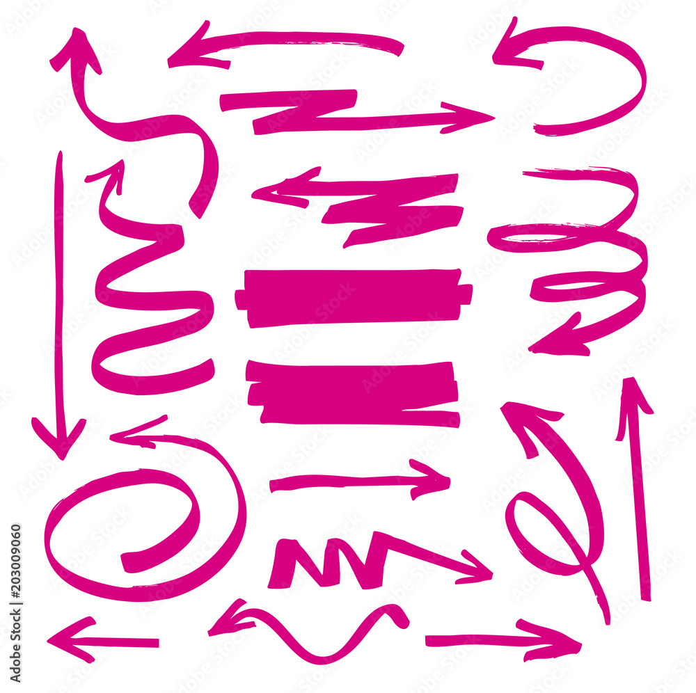 Set of pink color drawing Arrows. Vector Illustration. Stock Vector ...