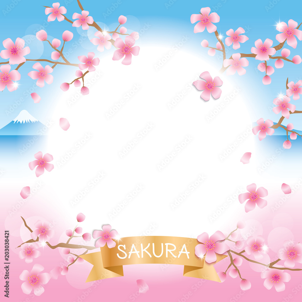 Illustration vector of Sakura flowers and Mt.Fuji background design ...