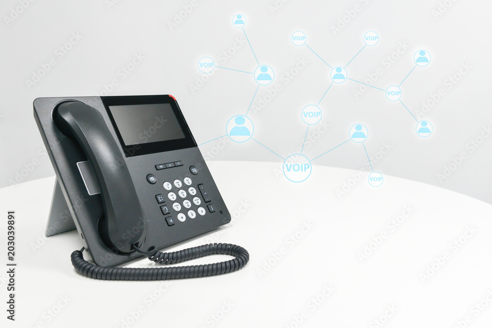 IP Phone with icon - cencept for phone connected to multi device Stock ...