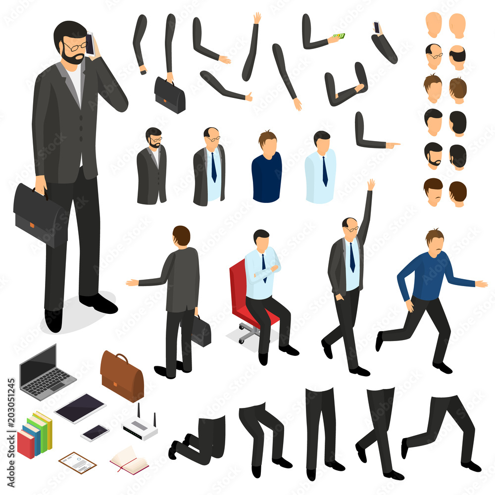 Cartoon Businessman Character Creation Set. Vector Stock Vector | Adobe ...