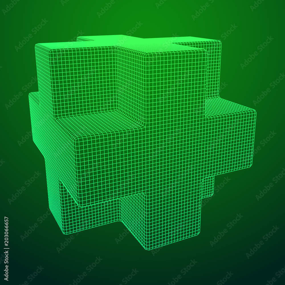 Wireframe Necker Cube. Cube of connected lines. Molecular lattice. The ...
