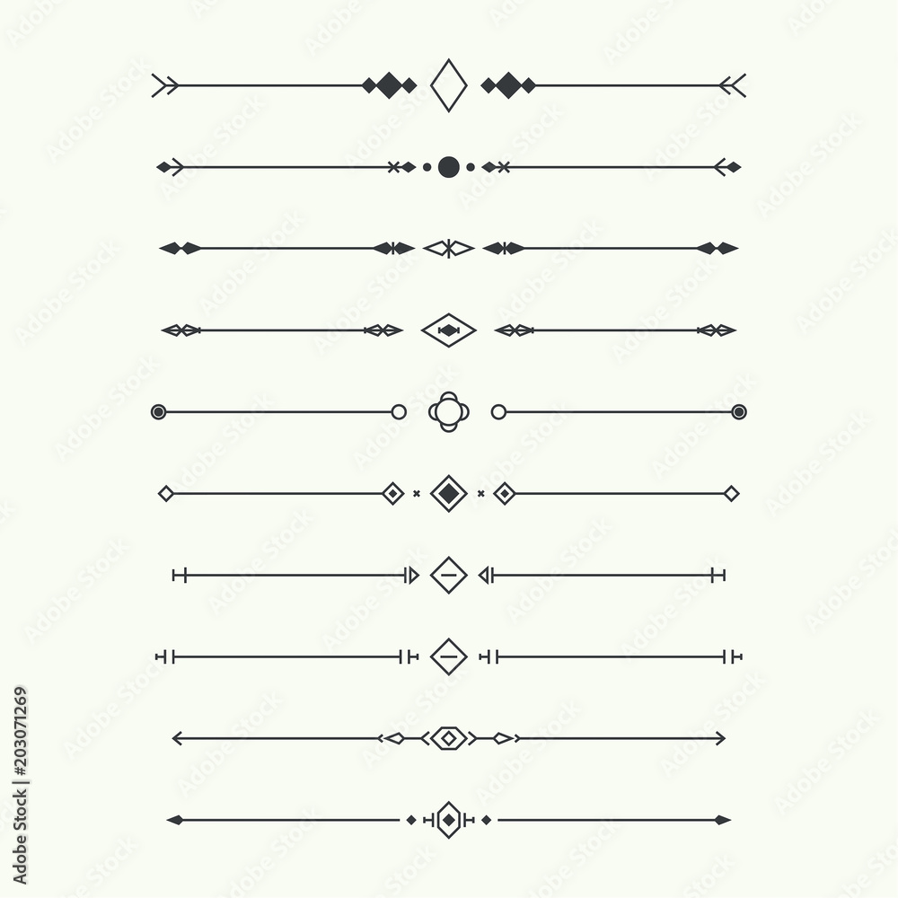 Dividers vector set isolated. Geometric horizontal vintage line border ...