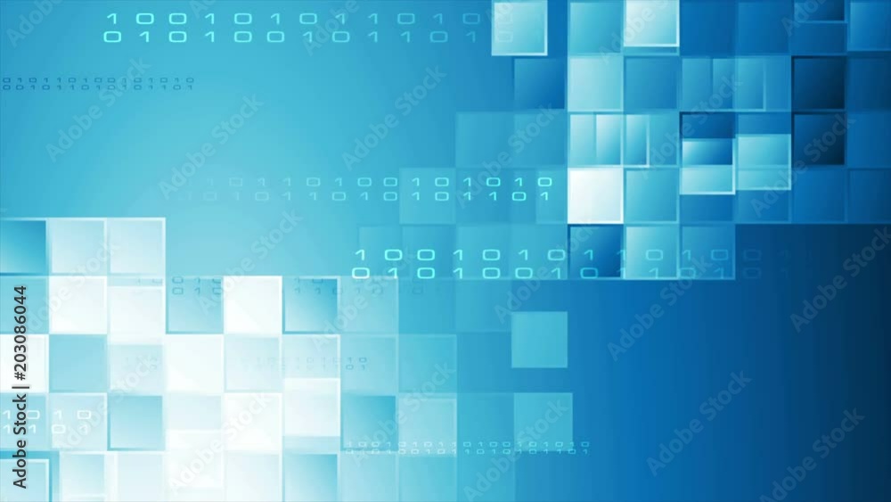 Hi-tech blue abstract motion background with squares and binary code ...