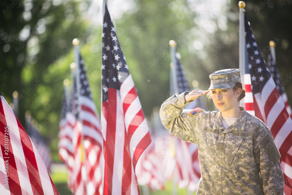 Patriotic American Female Soldier in uniform Stock Photo | Adobe Stock