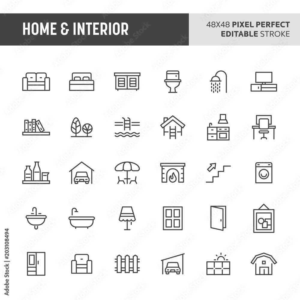Home & Interior Icon Set Stock Vector | Adobe Stock