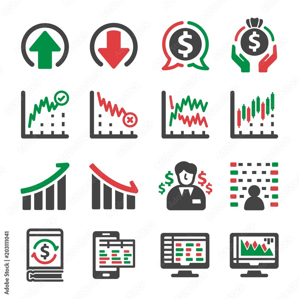 stock and investment icon set Stock Vector | Adobe Stock
