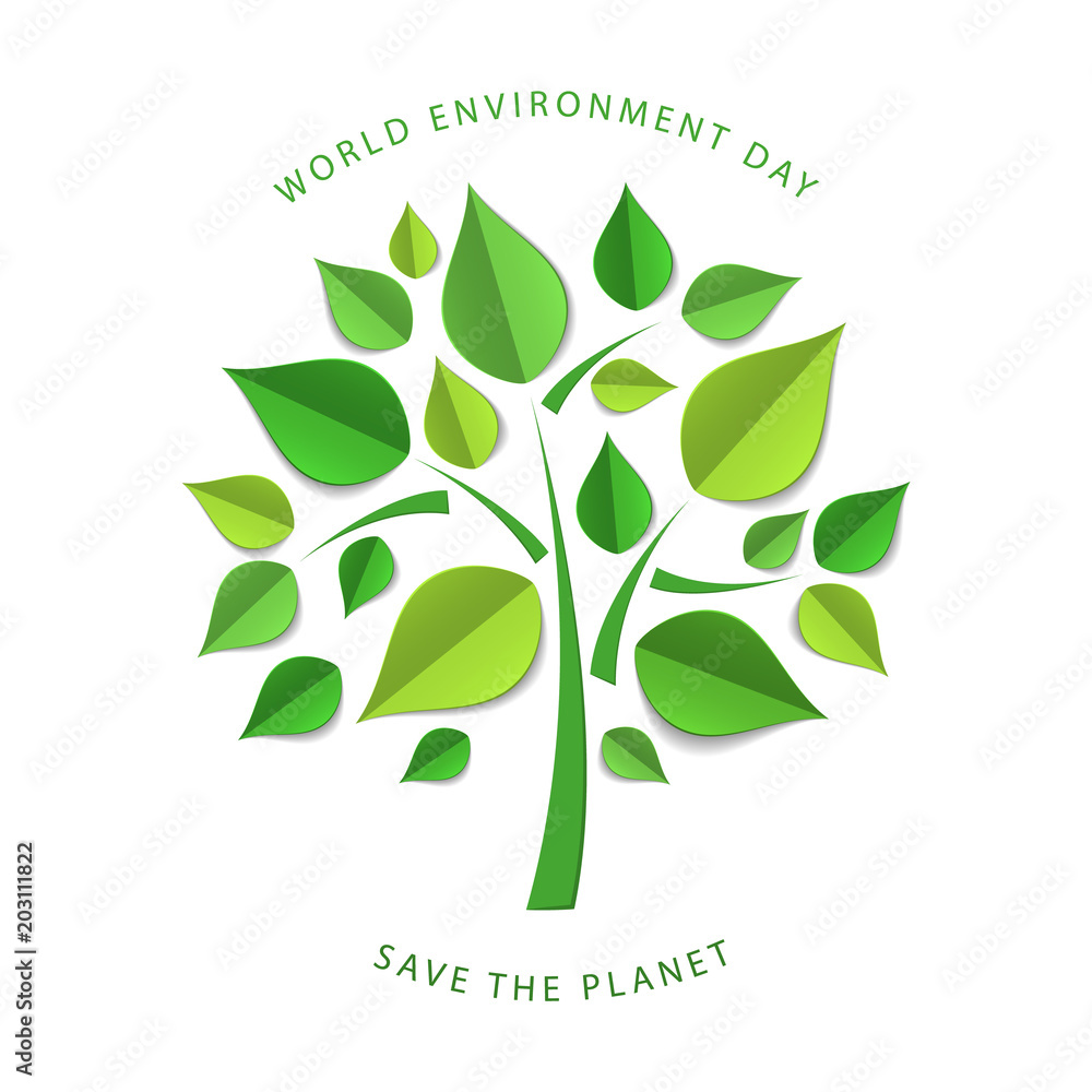 Green paper tree. Paper cutout green leaves. World Environment Day ...
