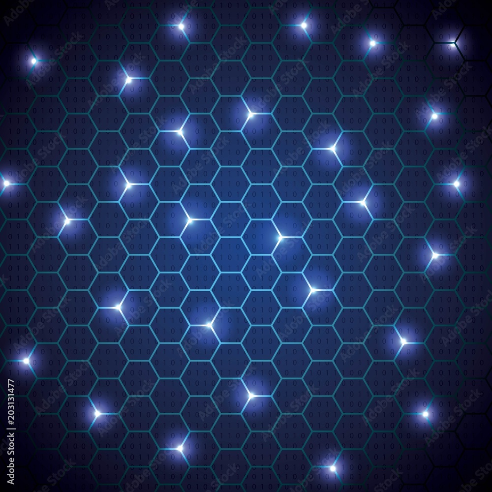 cyber security digital hive blue circuit background binary numbers ...