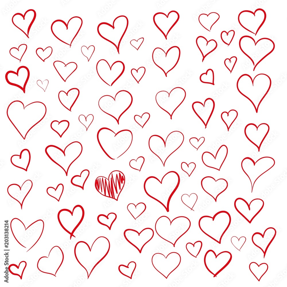 Set of outline hand drawn heart icon. Hand drawn doodle grunge hearts ...
