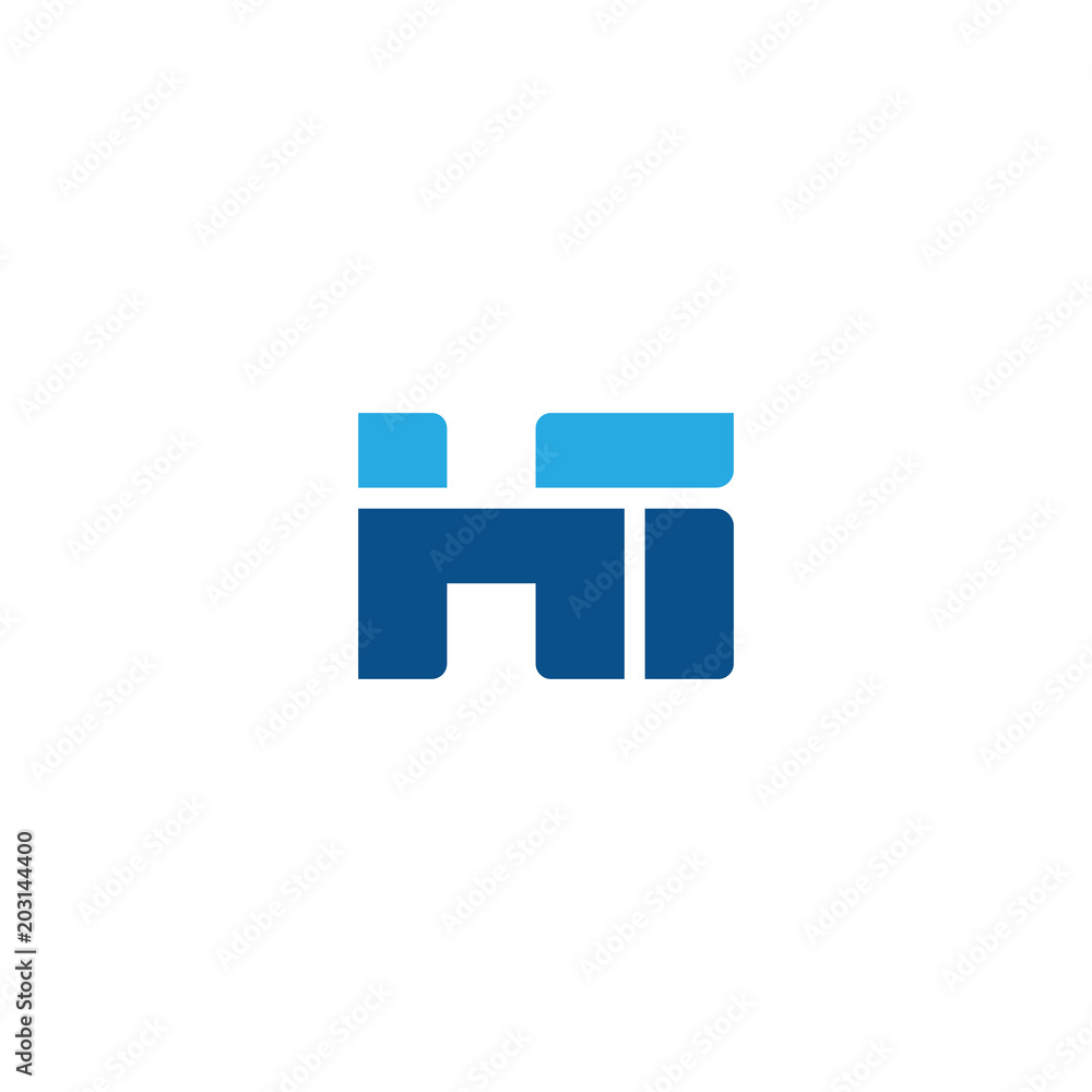 Initial letter HI, straight linked line bold logo, simple flat blue ...