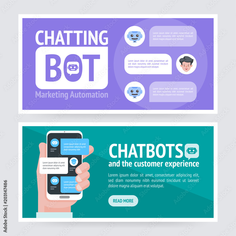 Chatbot concept. Vector banners for business, site, web, brochure cards ...