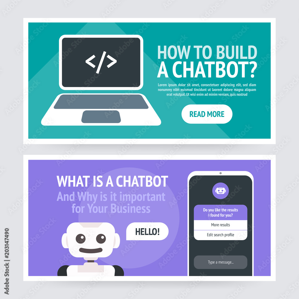 Chatbot concept. Vector banners for business, site, web, brochure cards ...