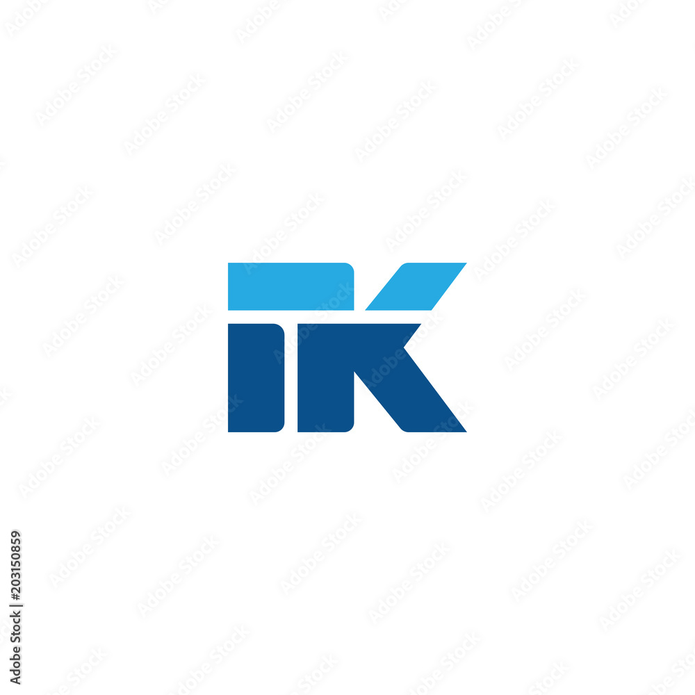 Initial letter IK, straight linked line bold logo, simple flat blue ...