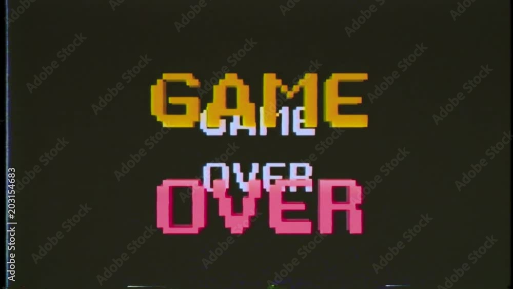 VHS distorted signal, text messages appearing with an echo trail while ...