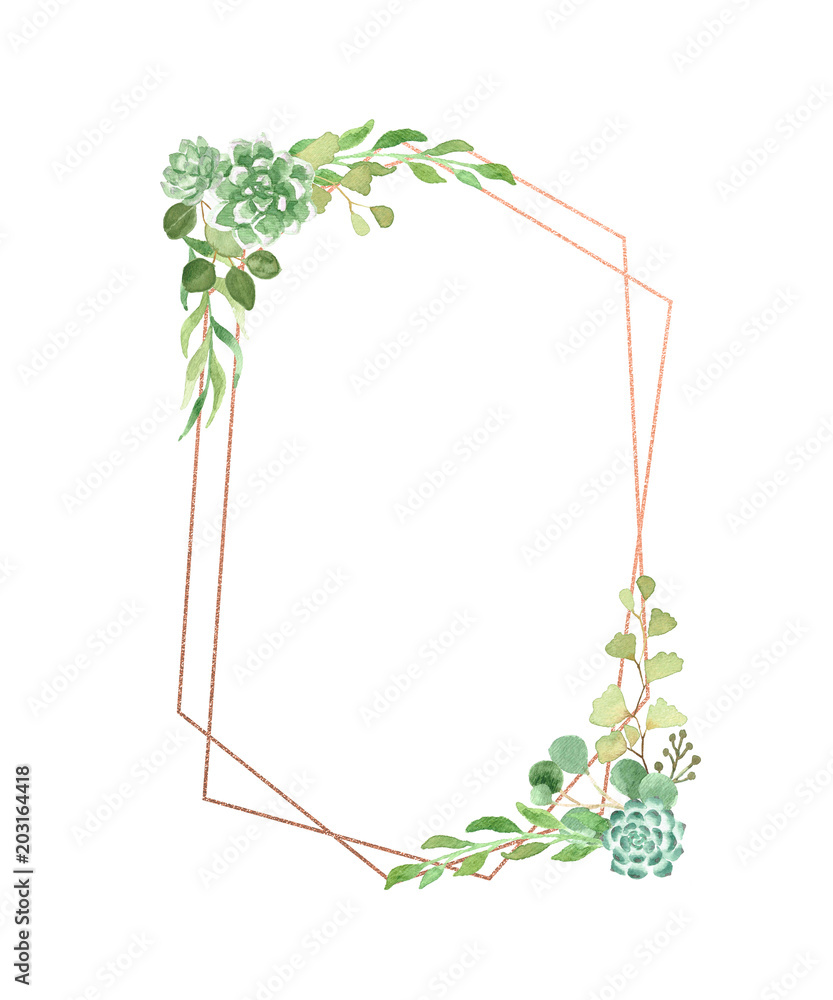 Watercolor Floral Geometric Frame Stock Illustration | Adobe Stock