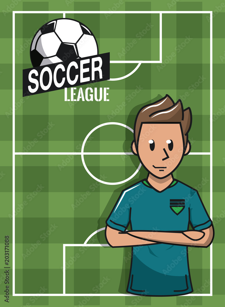 Soccer player on camp field cartoon vector illustration graphic design ...