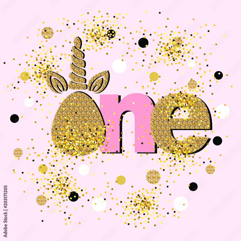 Vector illustration One with Unicorn Horn, Ears. Template for Baby ...